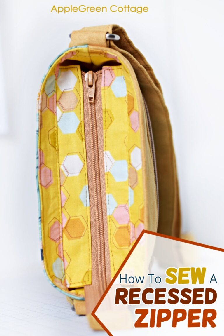 How To Sew a Recessed Zipper In A Tote Bag - AppleGreen Cottage